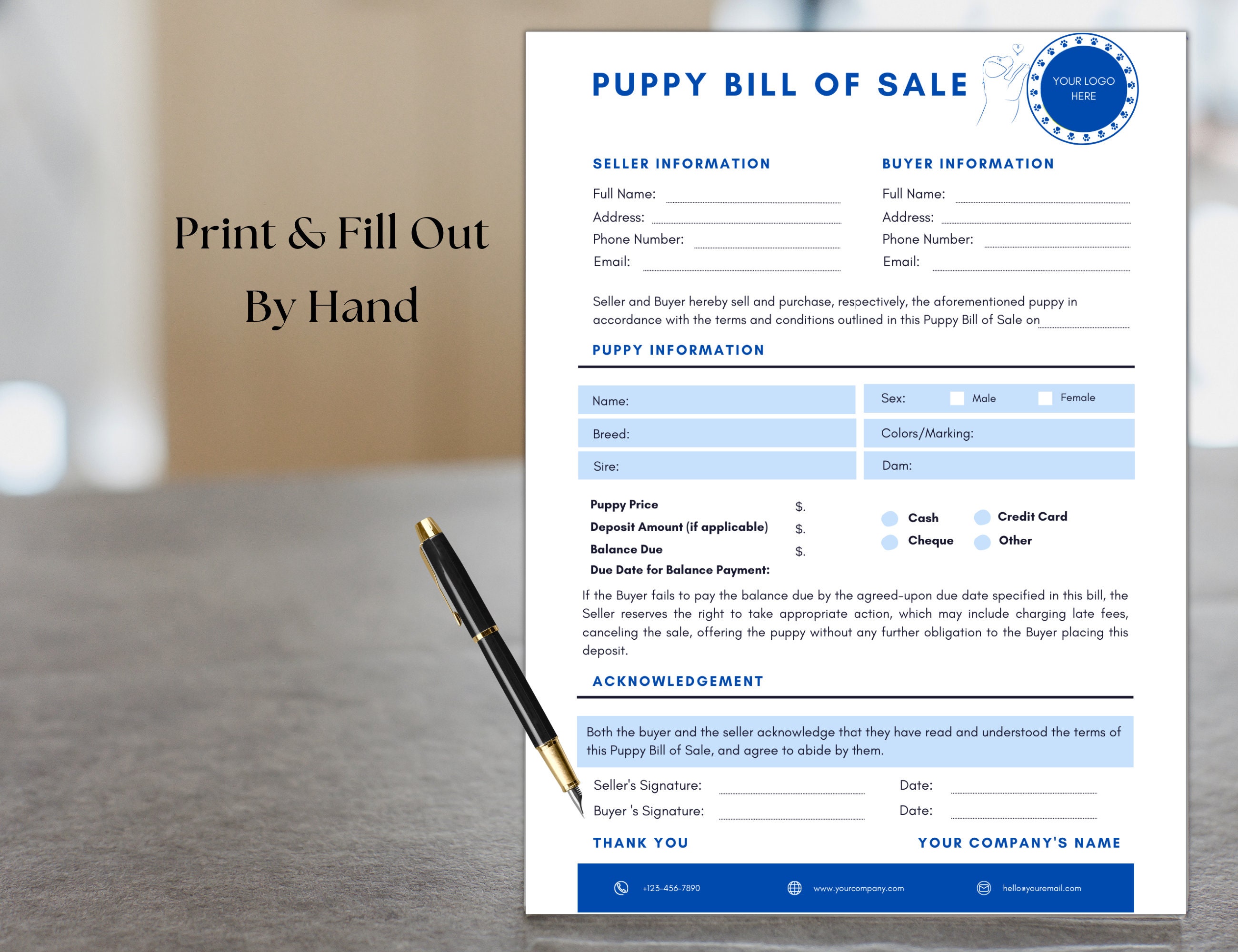 Puppy Bill of Sale Template | Editable Breeder Contract (canva) - Etsy