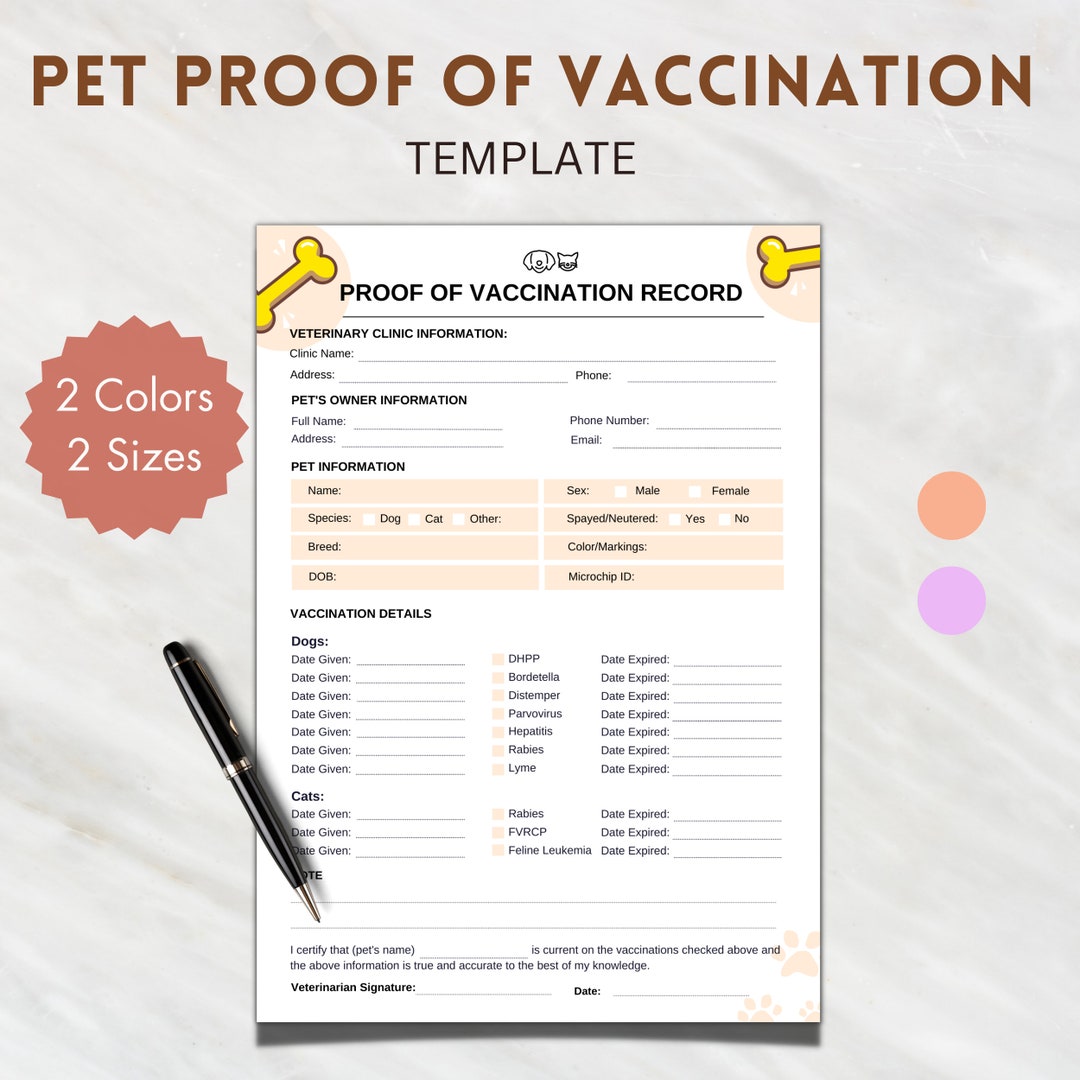 Pet Vaccination Record Template: Dog & Cat Health Form (PDF) - Etsy