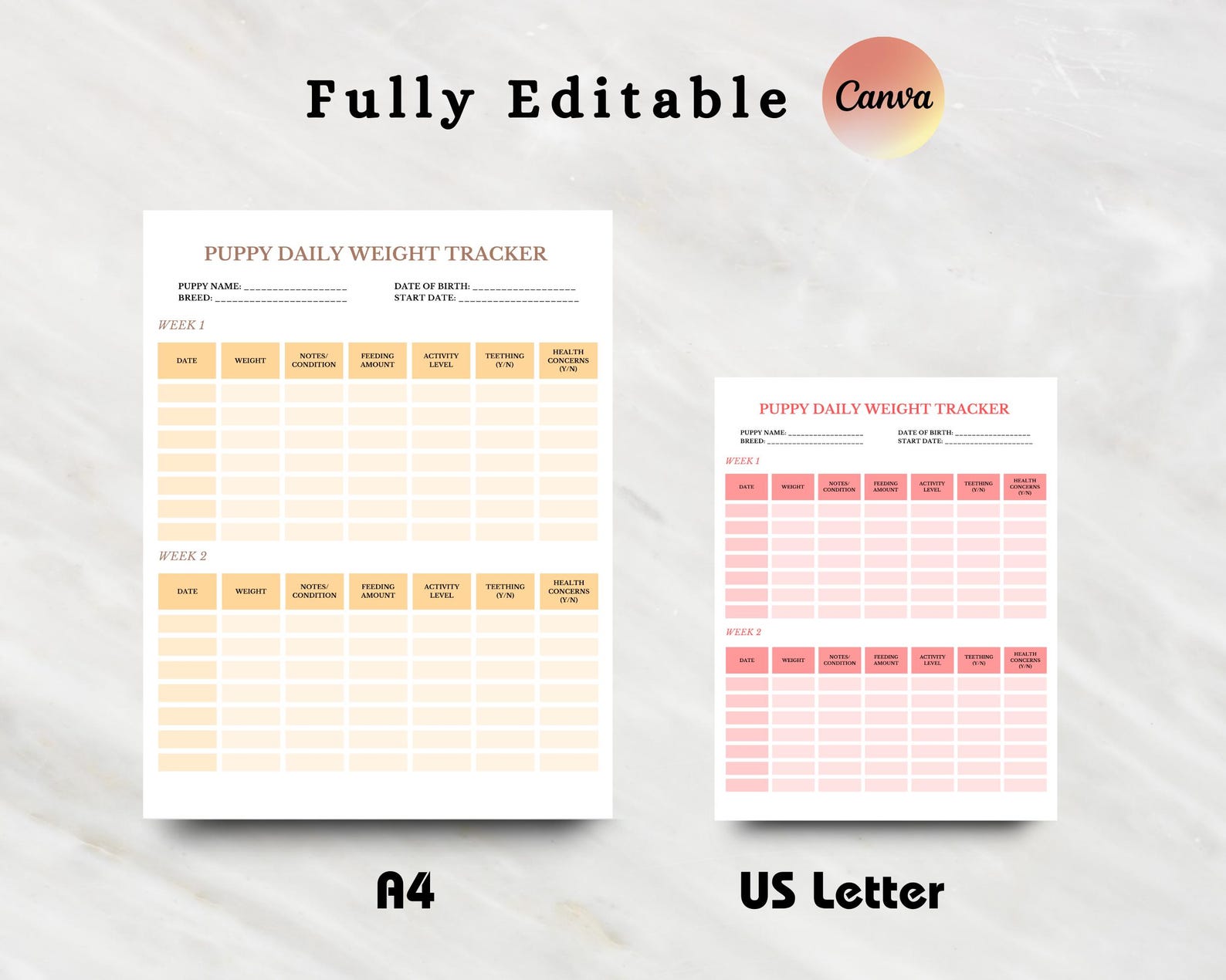 Puppy Weight Tracker Template: Editable Dog Care Log (digital Download ...