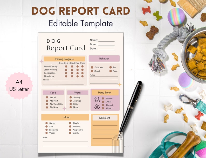 Dog Report Card, Pet Report Card, Pet Sitter, Dog Walking Report Forms ...