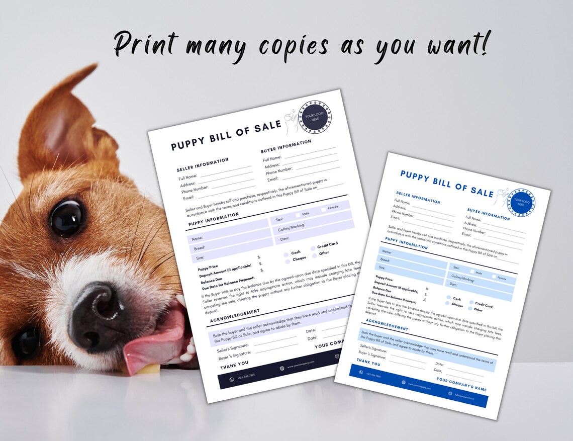 Puppy Bill of Sale Template | Editable Breeder Contract (canva) - Etsy