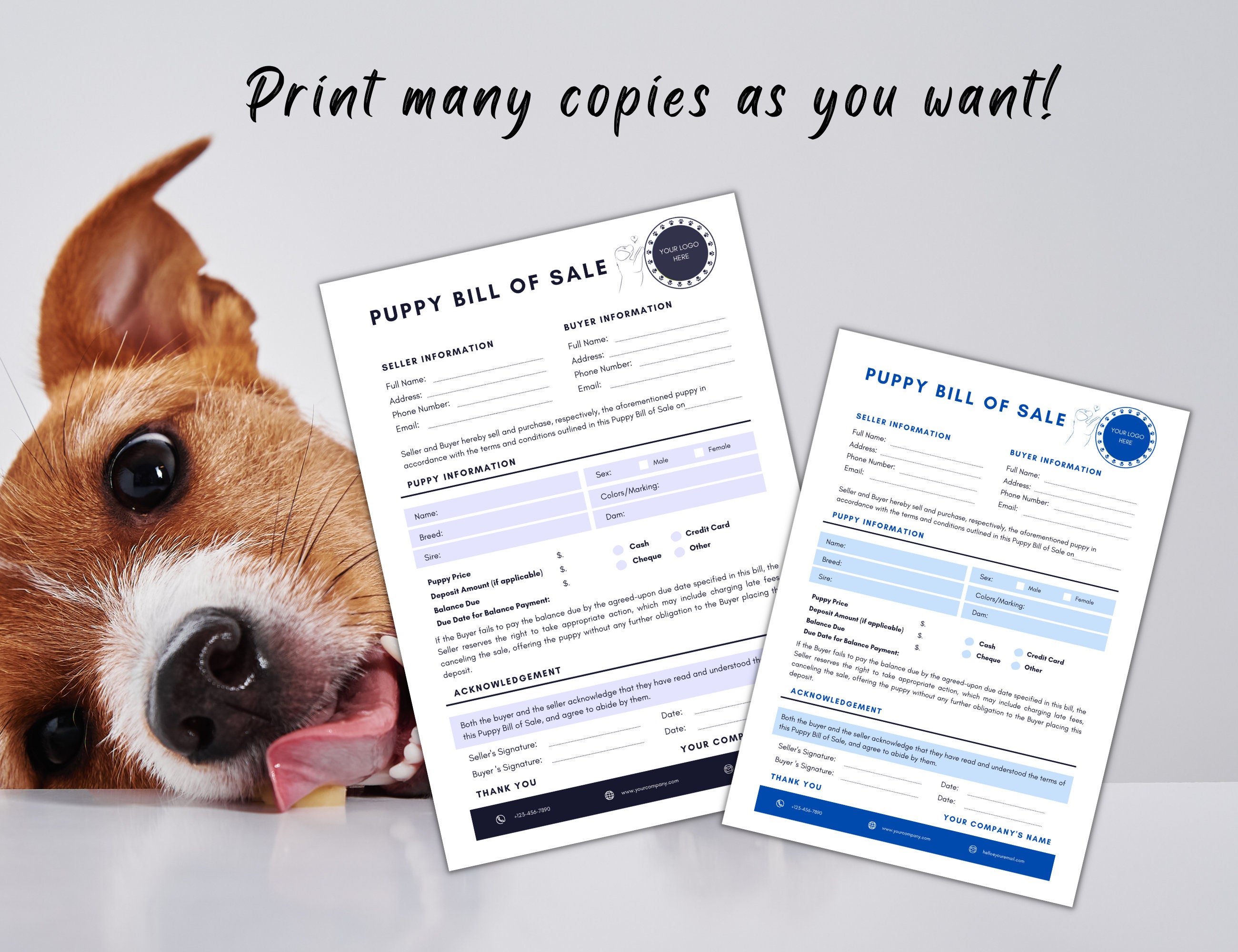 Fillable Puppy Bill of Sale Puppy Deposit Receipt Editable Puppy ...