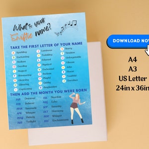 What's Your Swiftie Name Poster, Swiftie Party Games, Taylor Party Game ...