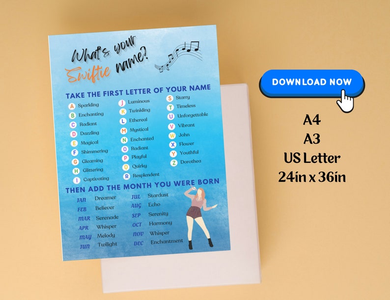 What's Your Swiftie Name Poster, Swiftie Party Games, Taylor Party Game ...