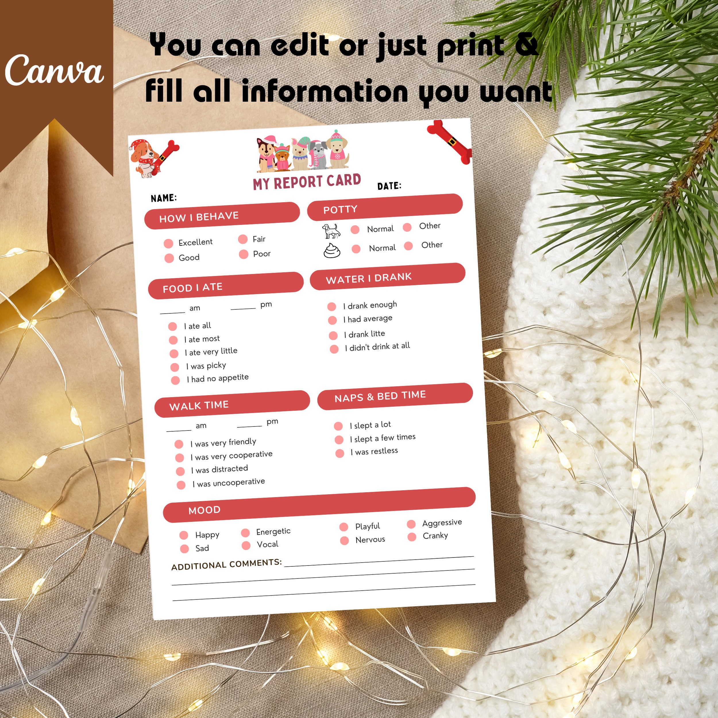Editable Dog Report Card Template: Pet Sitter Form (canva) - Etsy
