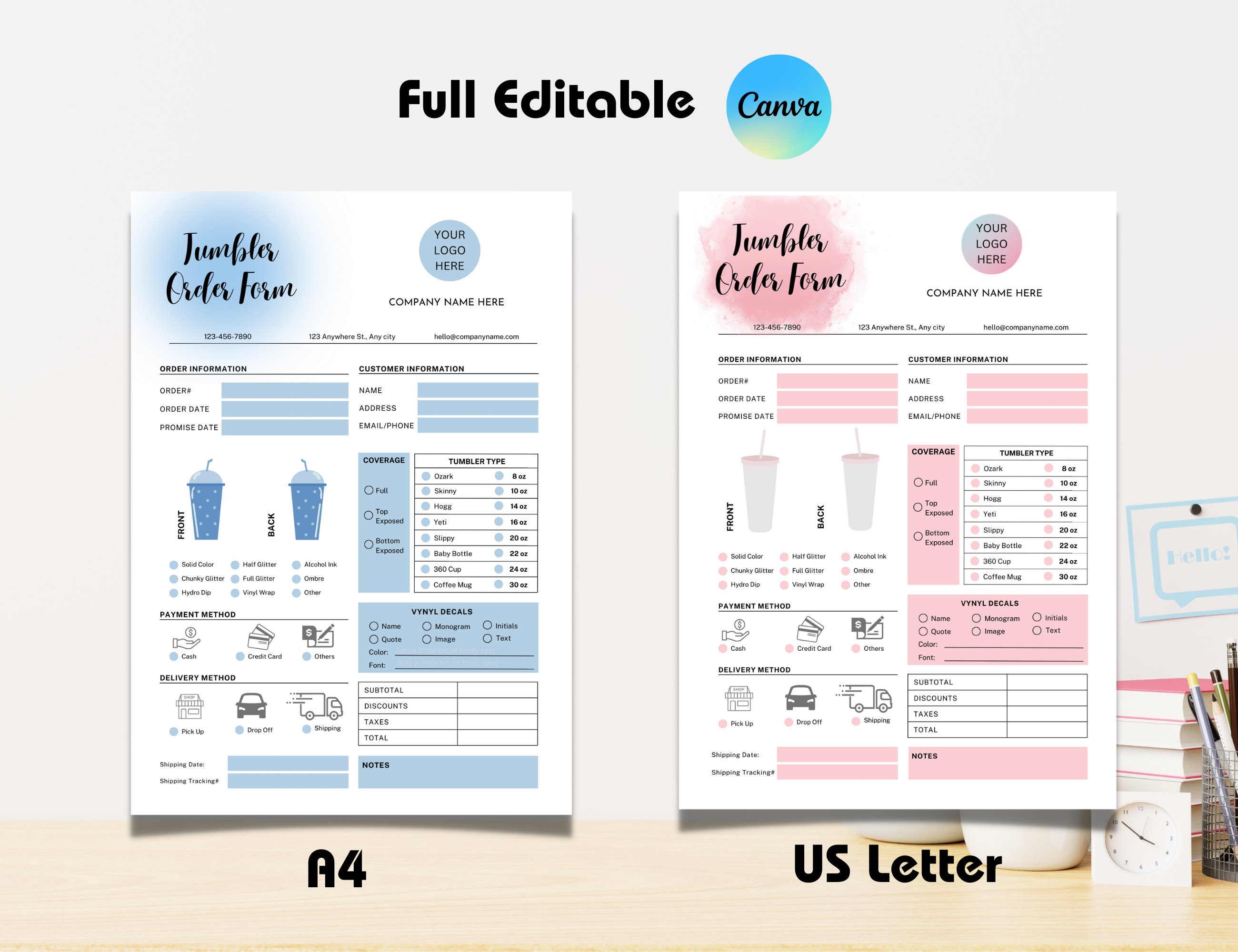 TUMBLER ORDER FORM, Editable Tumbler Order Form Template, Tumbler Order ...