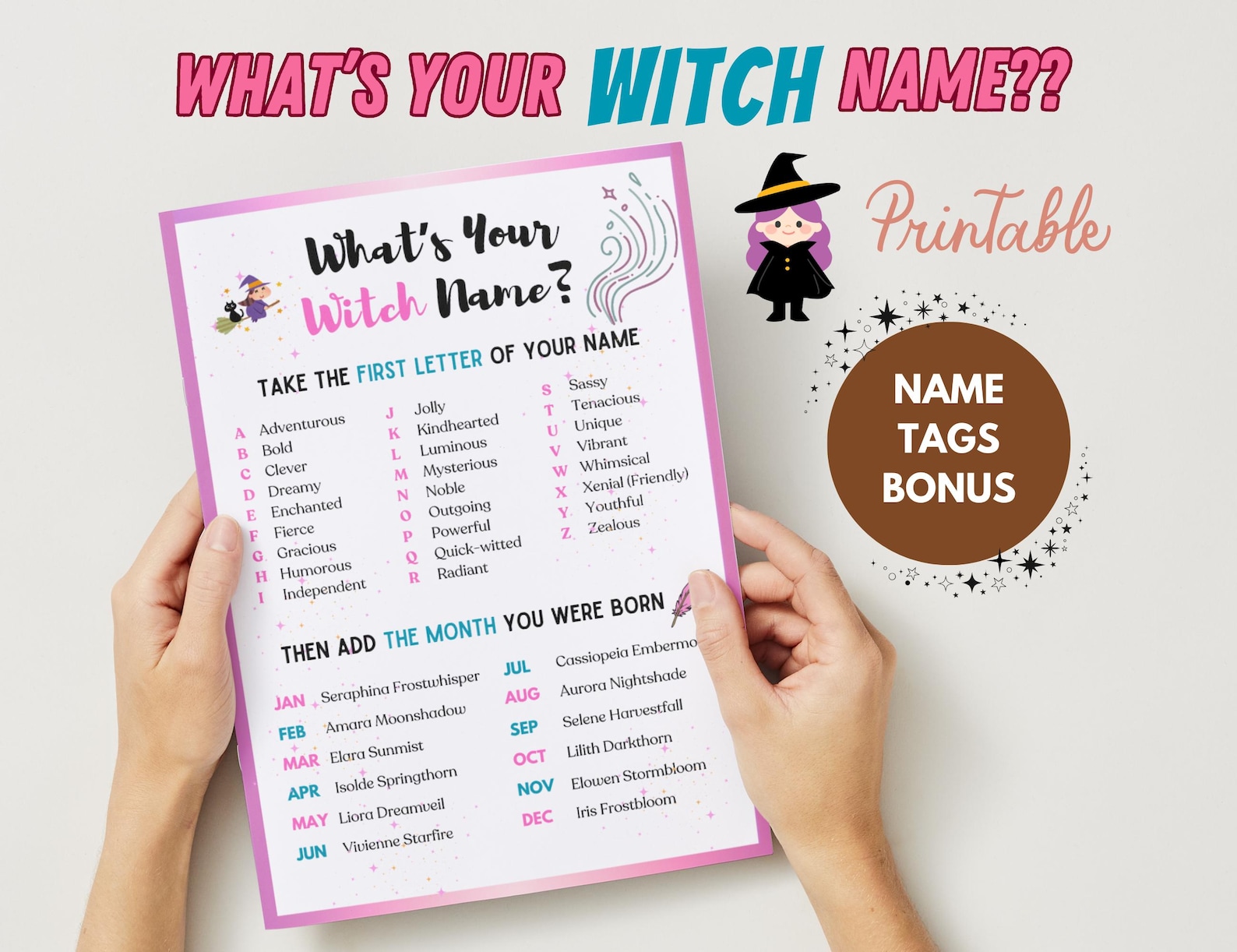What's Your Witch Name Printable Witch Game Wicked Birthday Games Girls ...