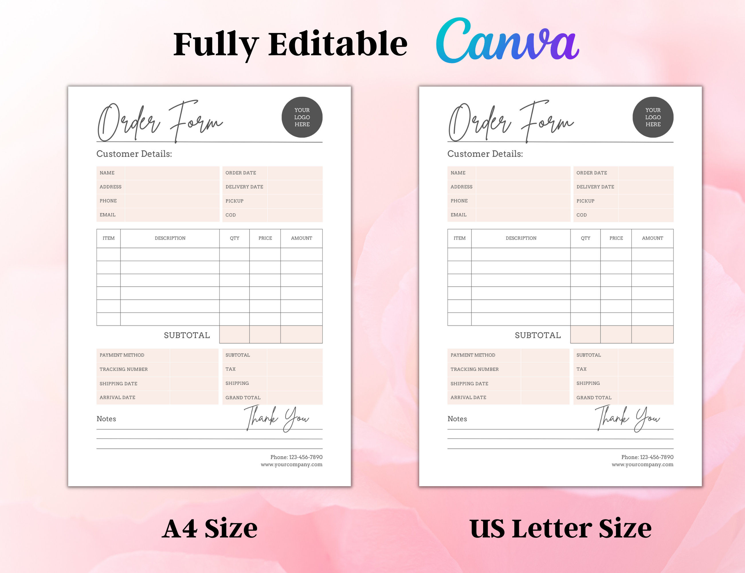 Pink and White Order Form Template, Custom Order Form, Order Form ...