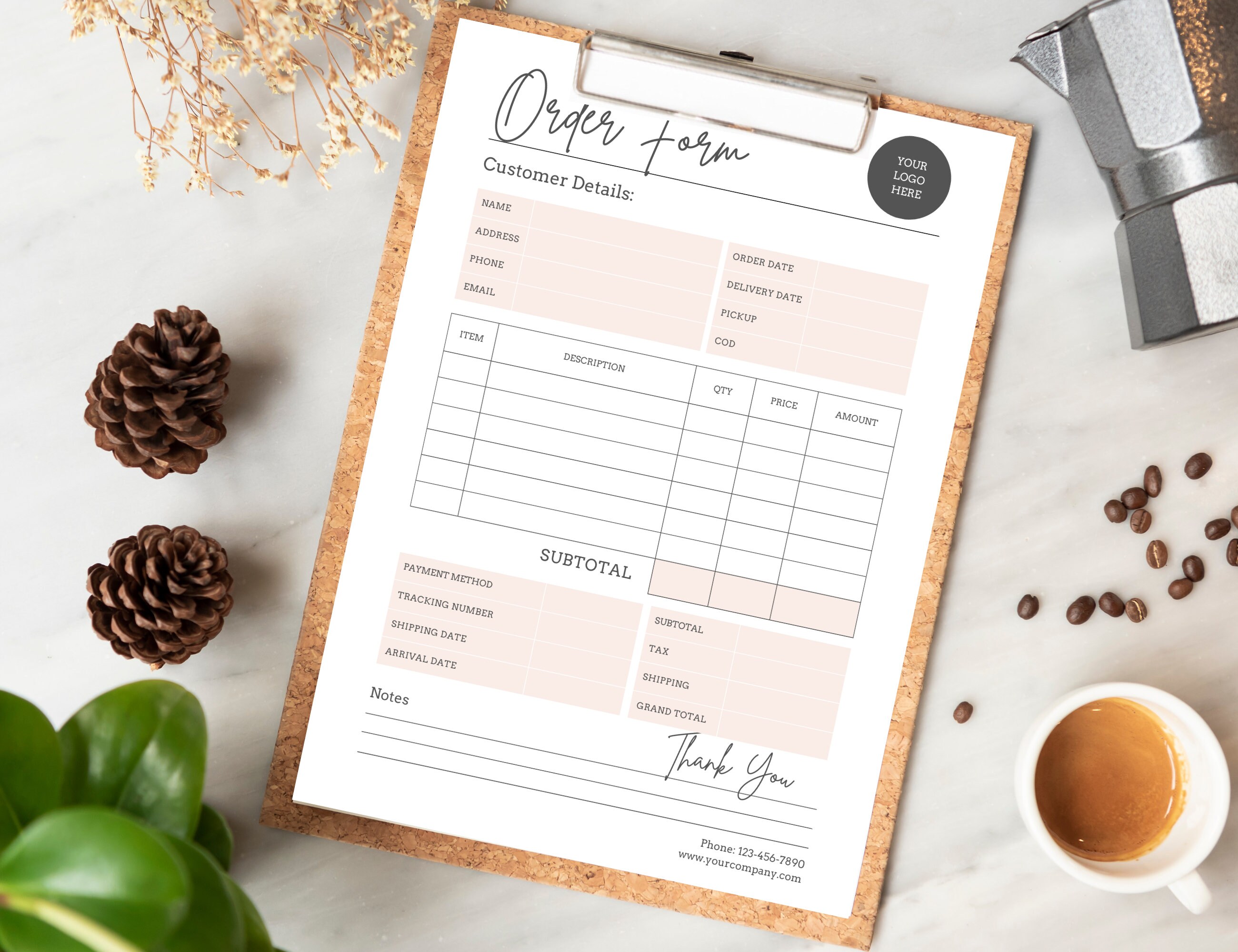 Pink and White Order Form Template, Custom Order Form, Order Form ...