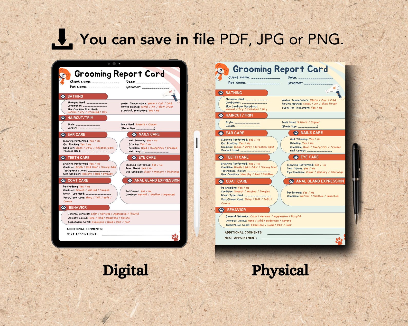 Editable Grooming Report Card Template Dog Grooming Report Pet Spa ...