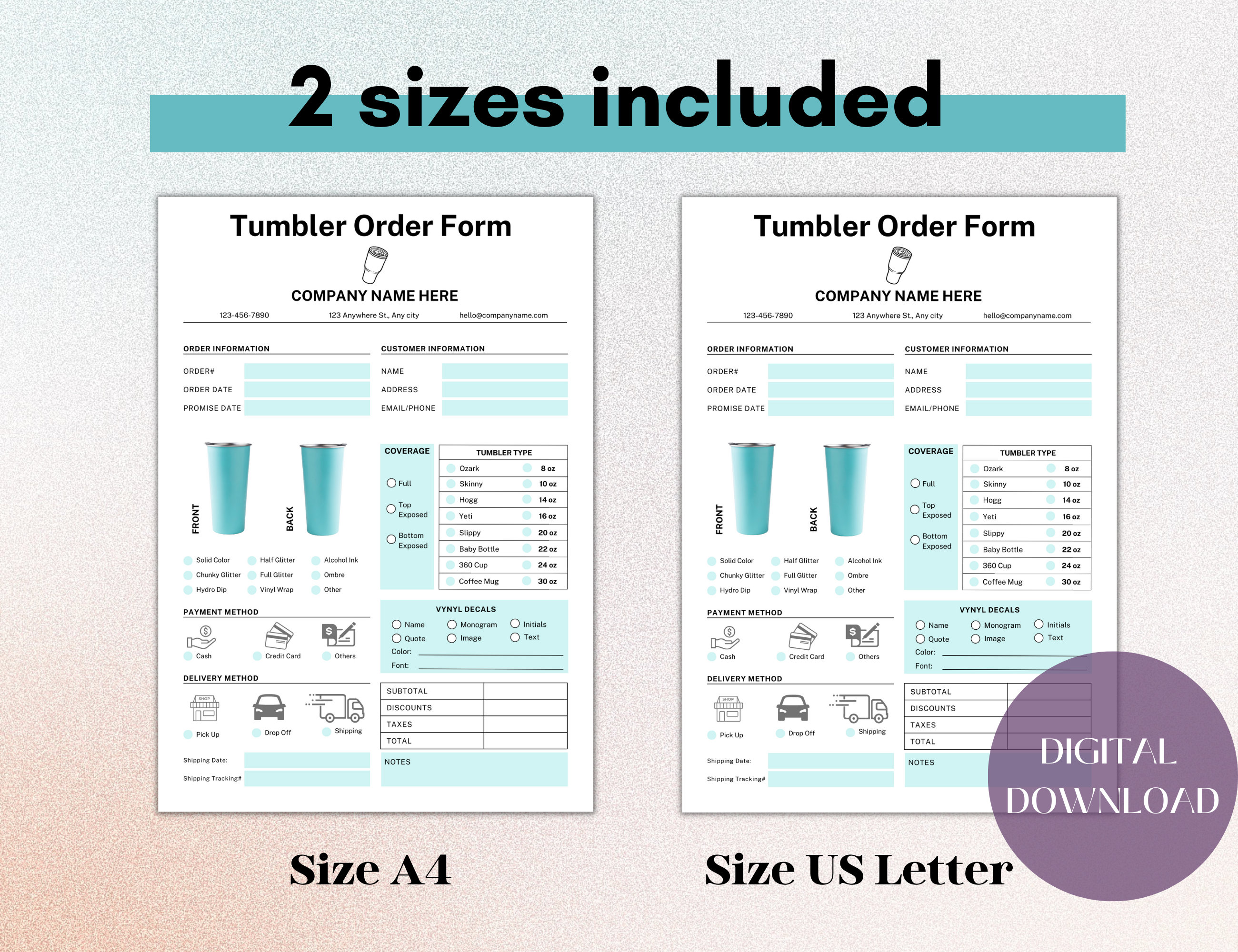 Tumbler Order Form Template, Editable Order Forms, Tumbler Template ...