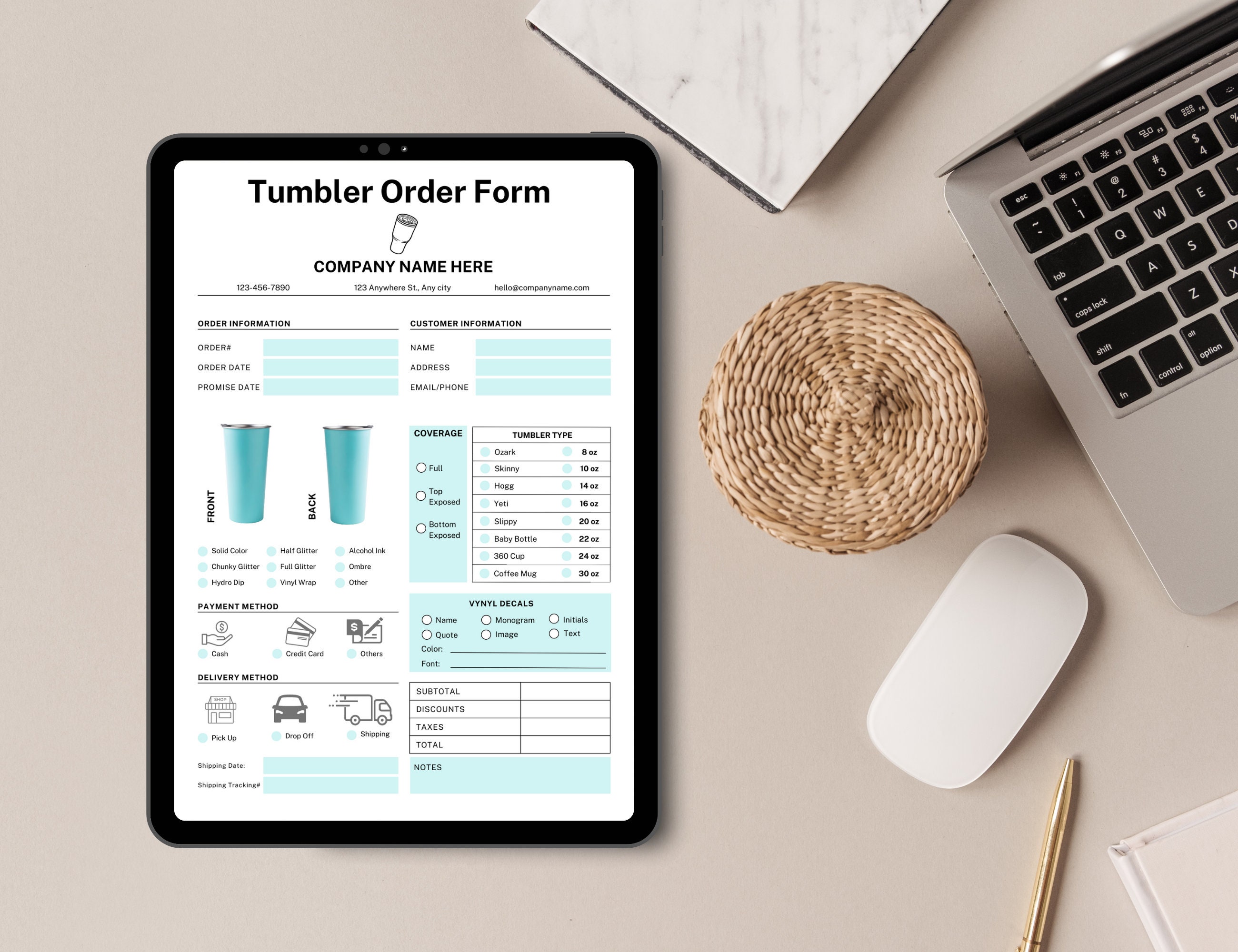 Tumbler Order Form Template, Editable Order Forms, Tumbler Template ...