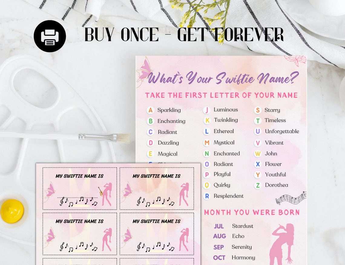 What's Your Swiftie Name Poster, Swiftie Party Games, Taylor Party Game ...