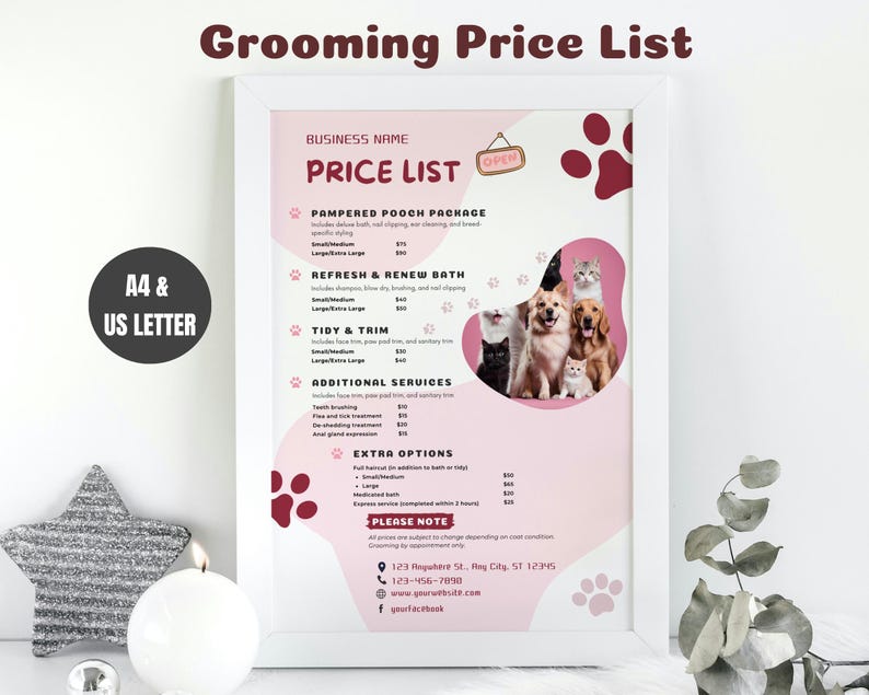 Editable Pet Grooming Price List Dog Grooming Price List Template Pet ...