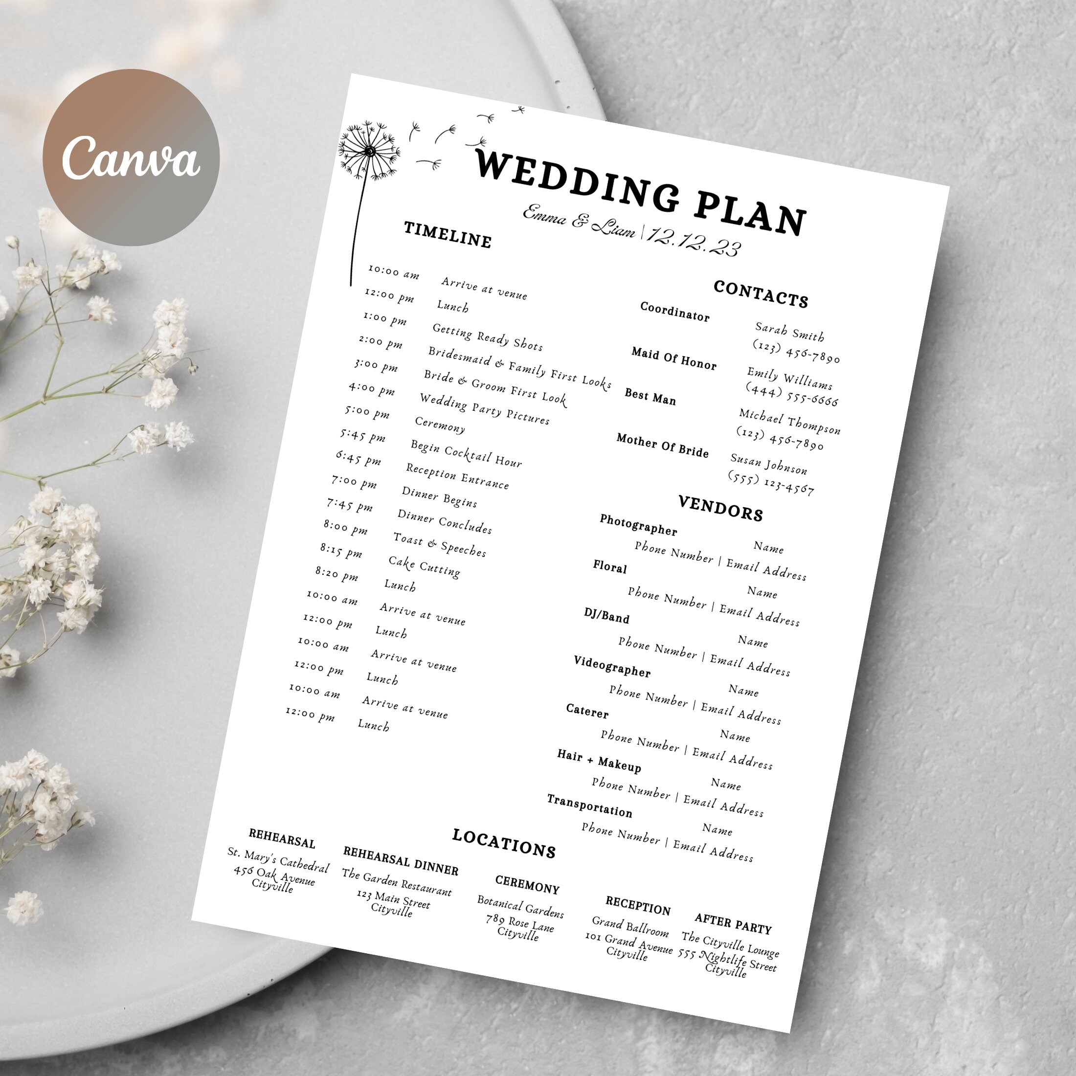 Editable Wedding Day Timeline Template: Customizable Canva Itinerary ...