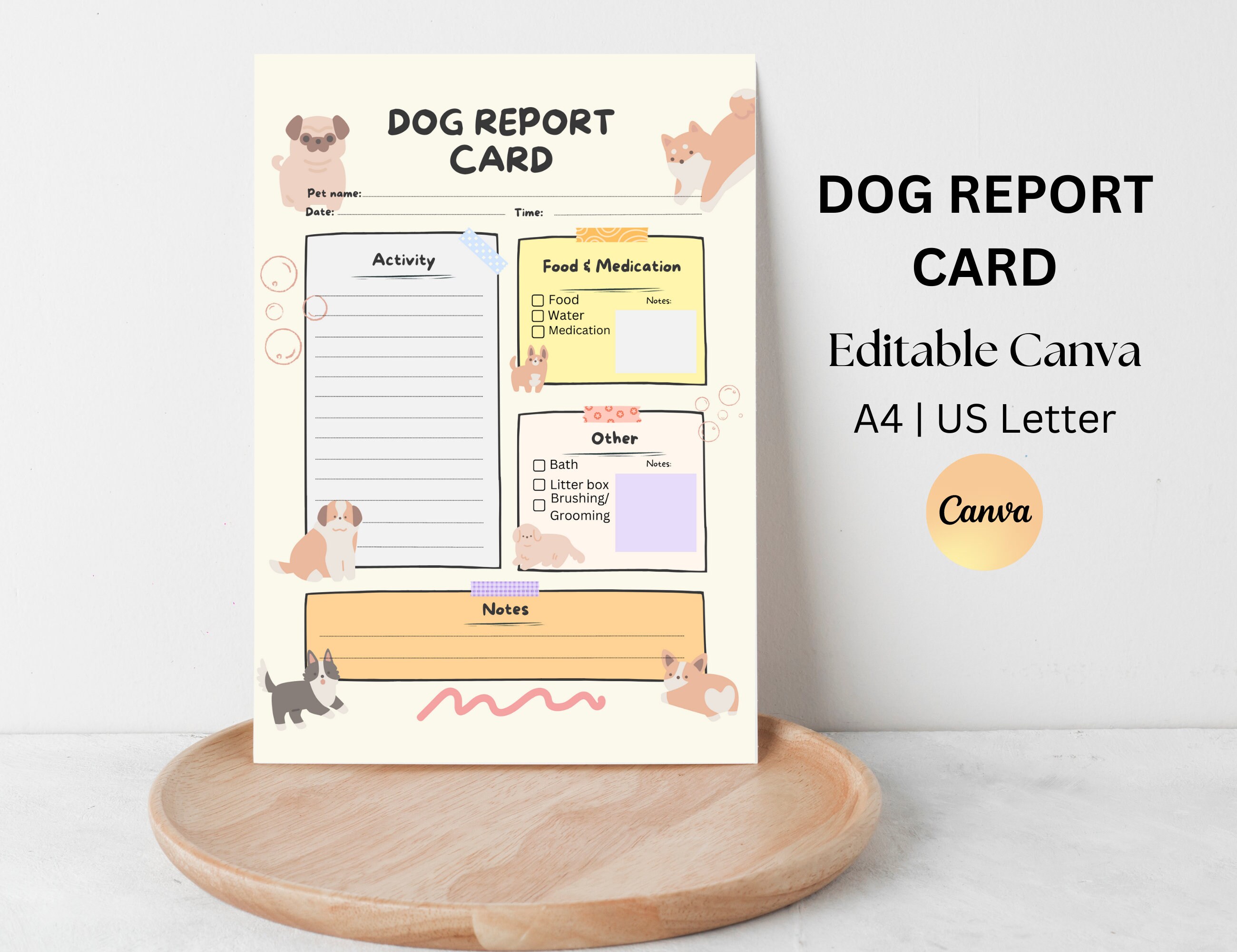 Dog Report Card, Pet Report Card, Dog Report Template, Dog Walking ...