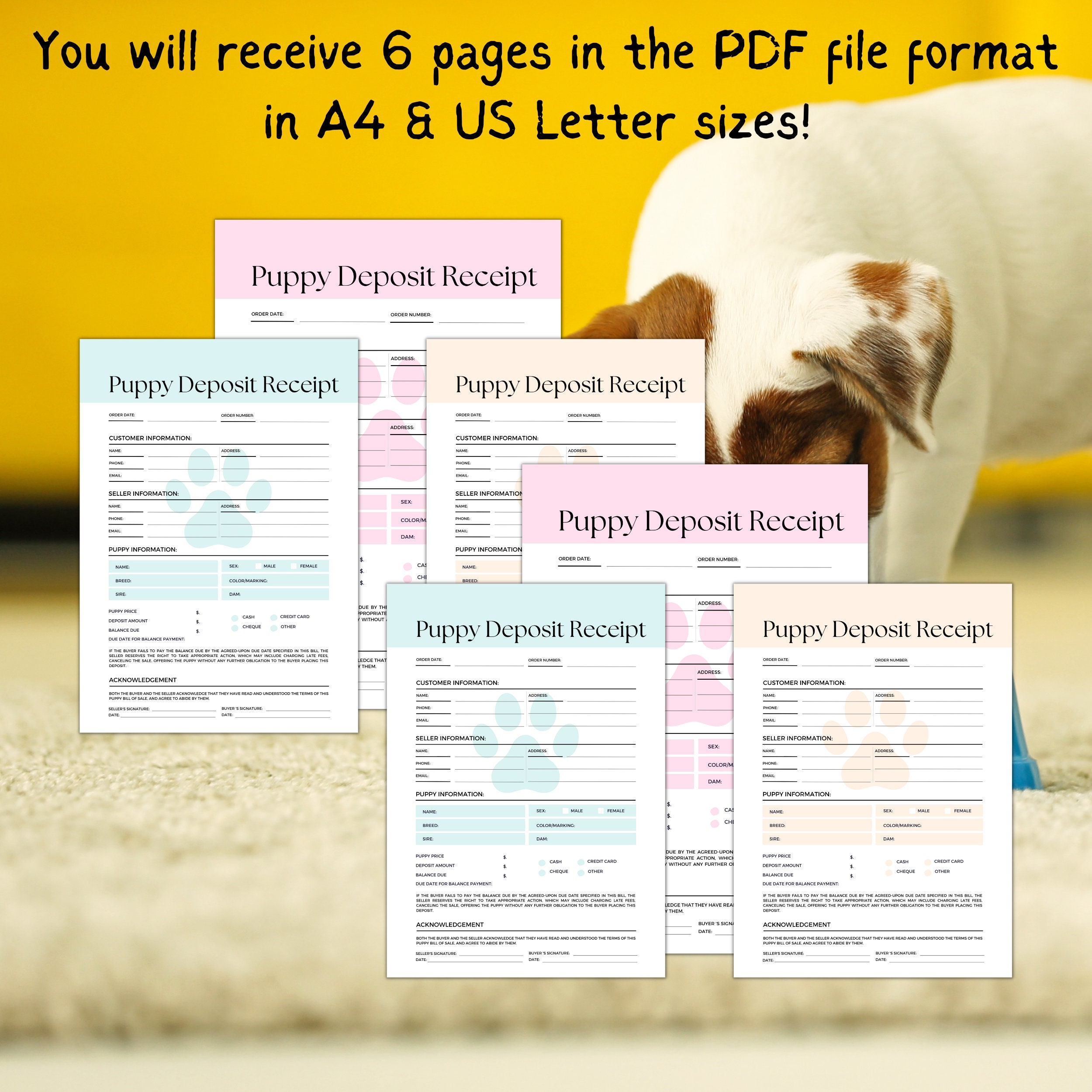 Fillable Puppy Deposit Form, Puppy Sales Agreement, Puppy Bill of Sale ...