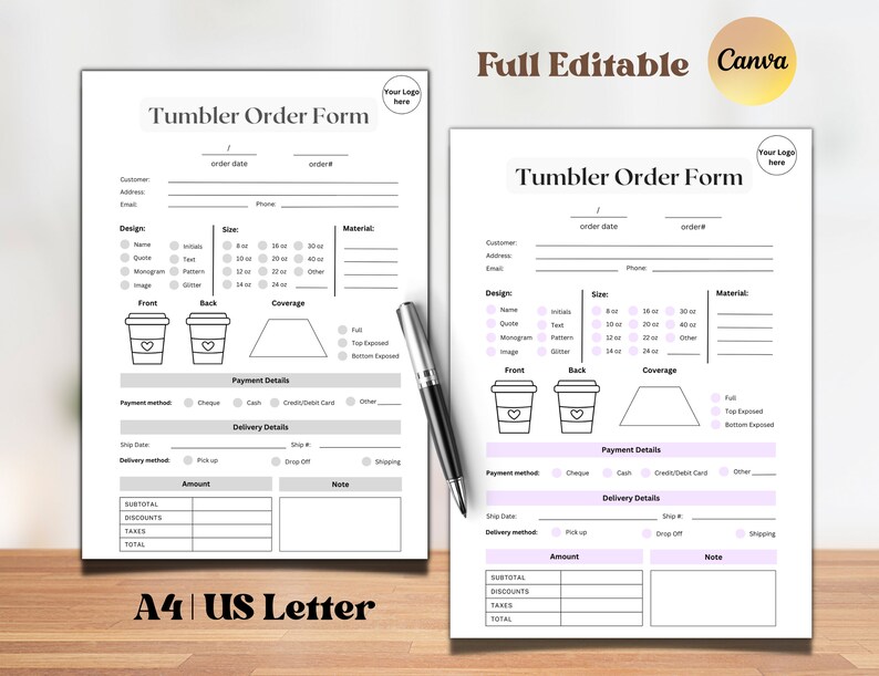 EDITABLE TUMBLER ORDER Form Template, Custom Tumbler Order Form ...