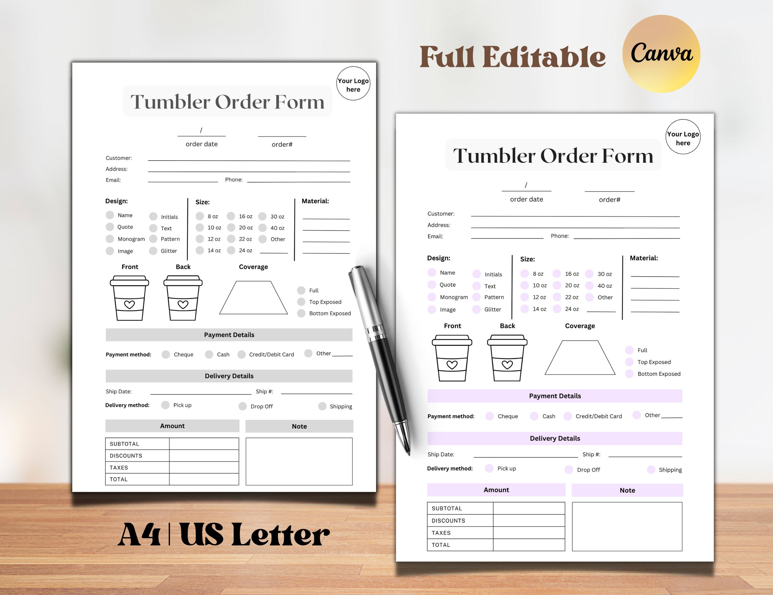 EDITABLE TUMBLER ORDER Form Template, Custom Tumbler Order Form ...