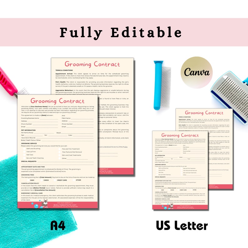 Dog Grooming Contract, Pet Grooming Contract Printable, Dog Cat Salon ...