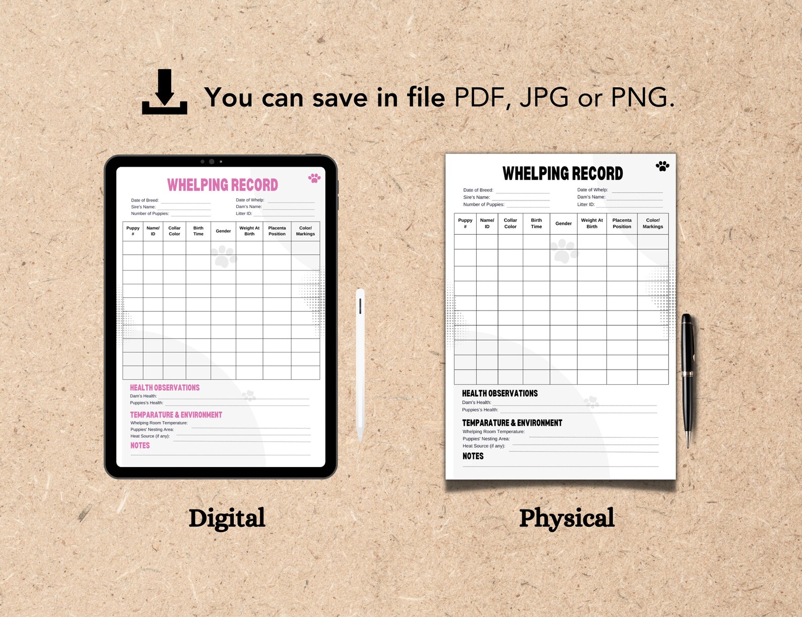 Editable Dog Whelping Record: Breeder Forms & Puppy Chart (digital ...