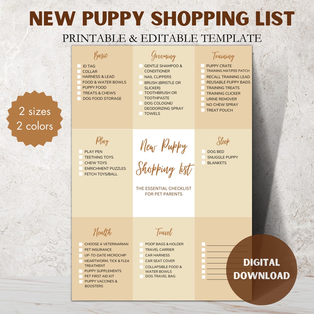 New Puppy Essentials Printable Checklists, New Puppy Shopping List ...
