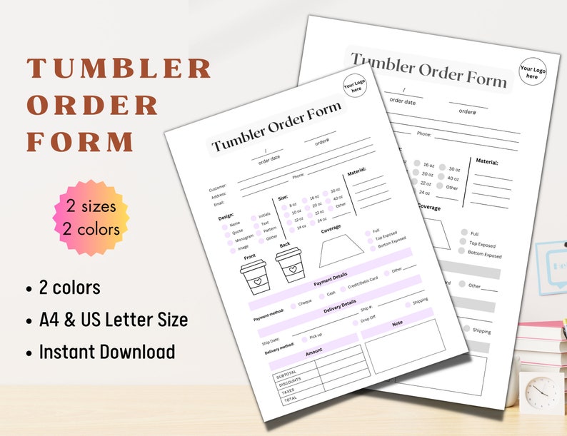 EDITABLE TUMBLER ORDER Form Template, Custom Tumbler Order Form ...