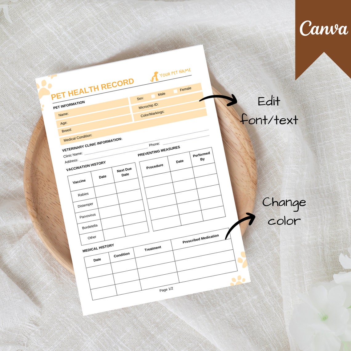 Pet Health Record Printable: Dog & Cat Health Tracker (PDF Editable) - Etsy