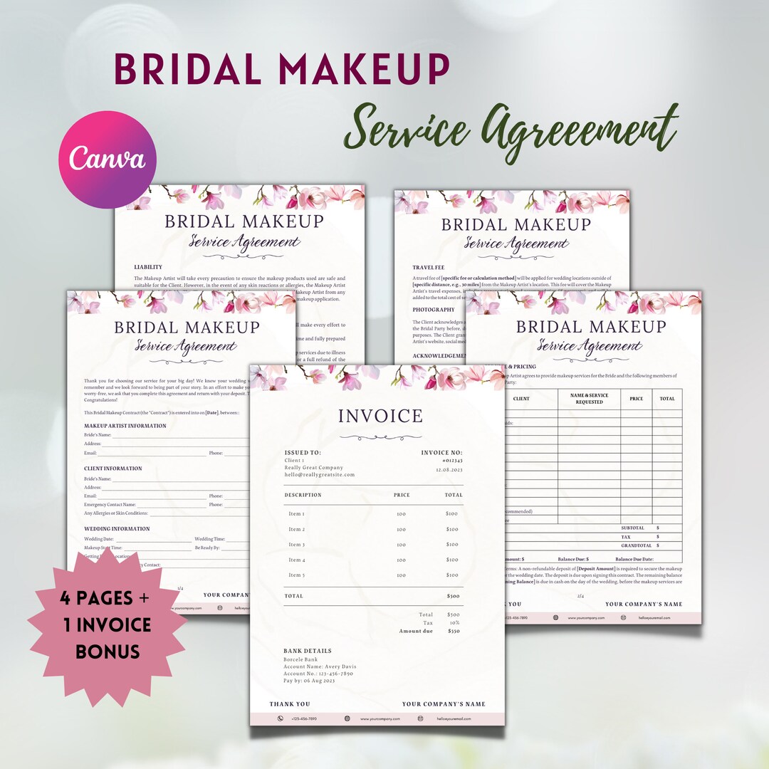Editable Bridal Makeup Contract Template, Bridal Makeup Artist Contract ...