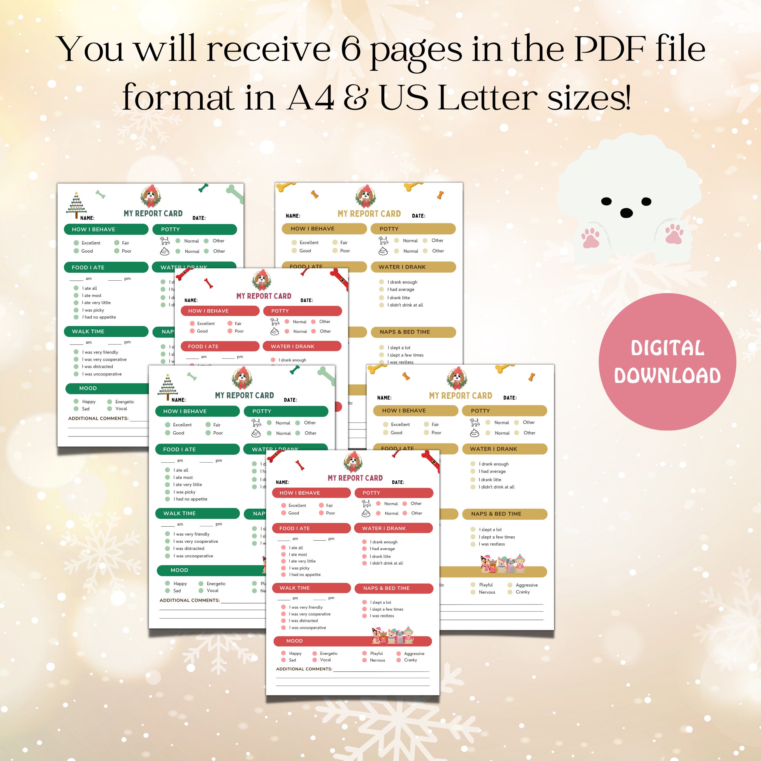 Dog Report Card, Pet Report Card Form, Dog Daycare, Pet Sitter Card ...