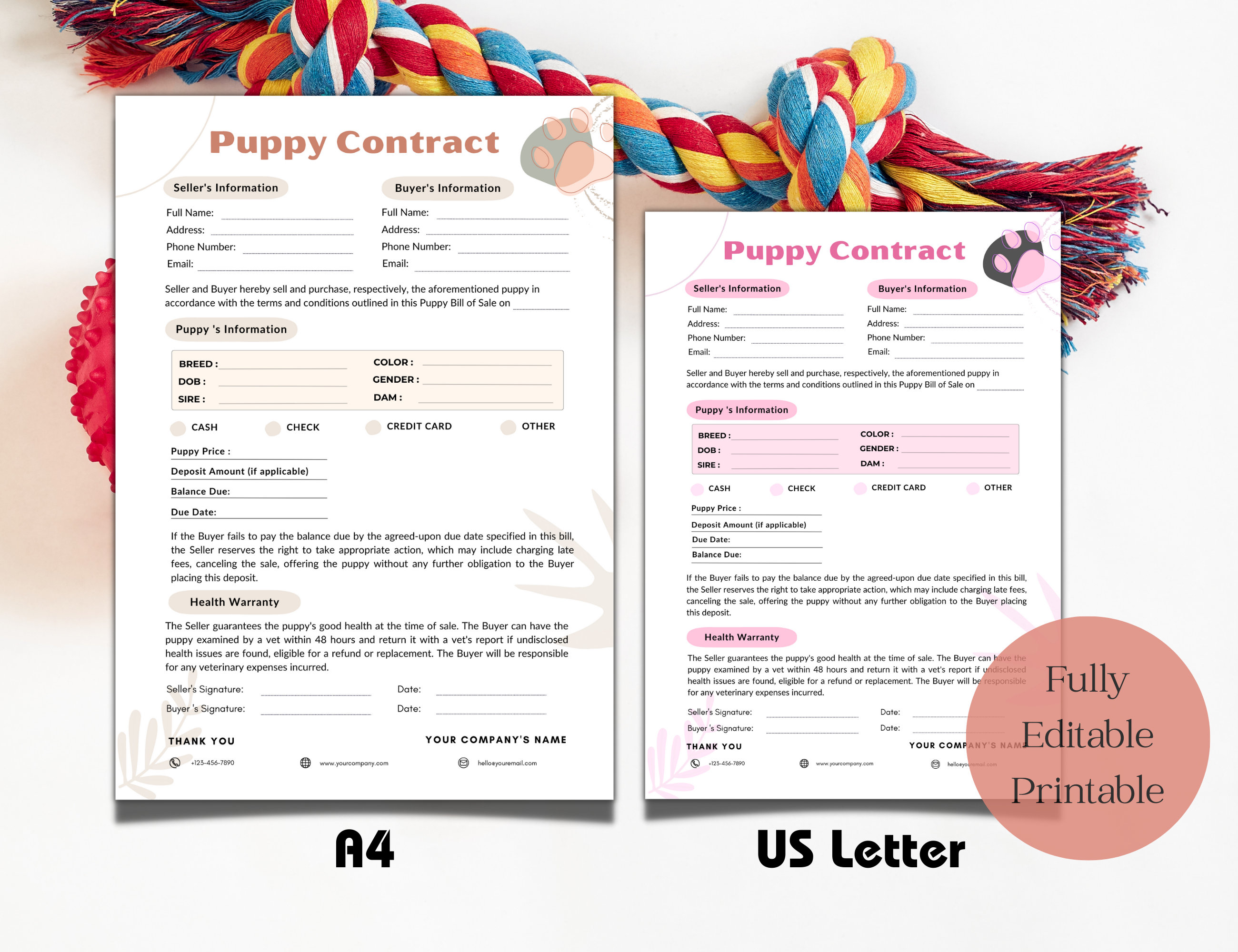 Fillable Puppy Sales Contract, Puppy Bill of Sale, Editable Puppy ...