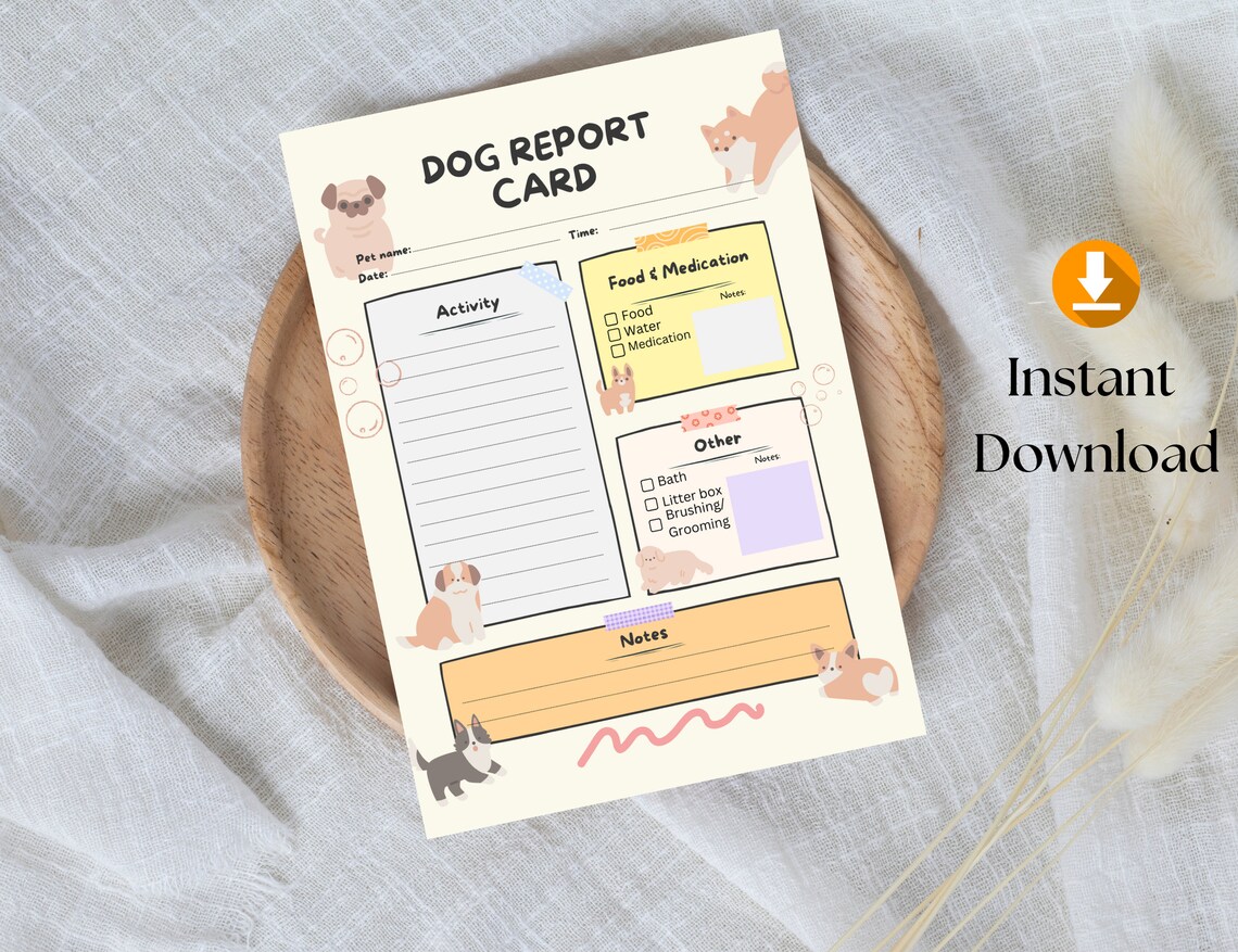 Dog Report Card, Pet Report Card, Dog Report Template, Dog Walking ...
