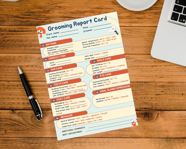 Editable Dog Grooming Report Card Template: Pet Spa Form (canva) - Etsy