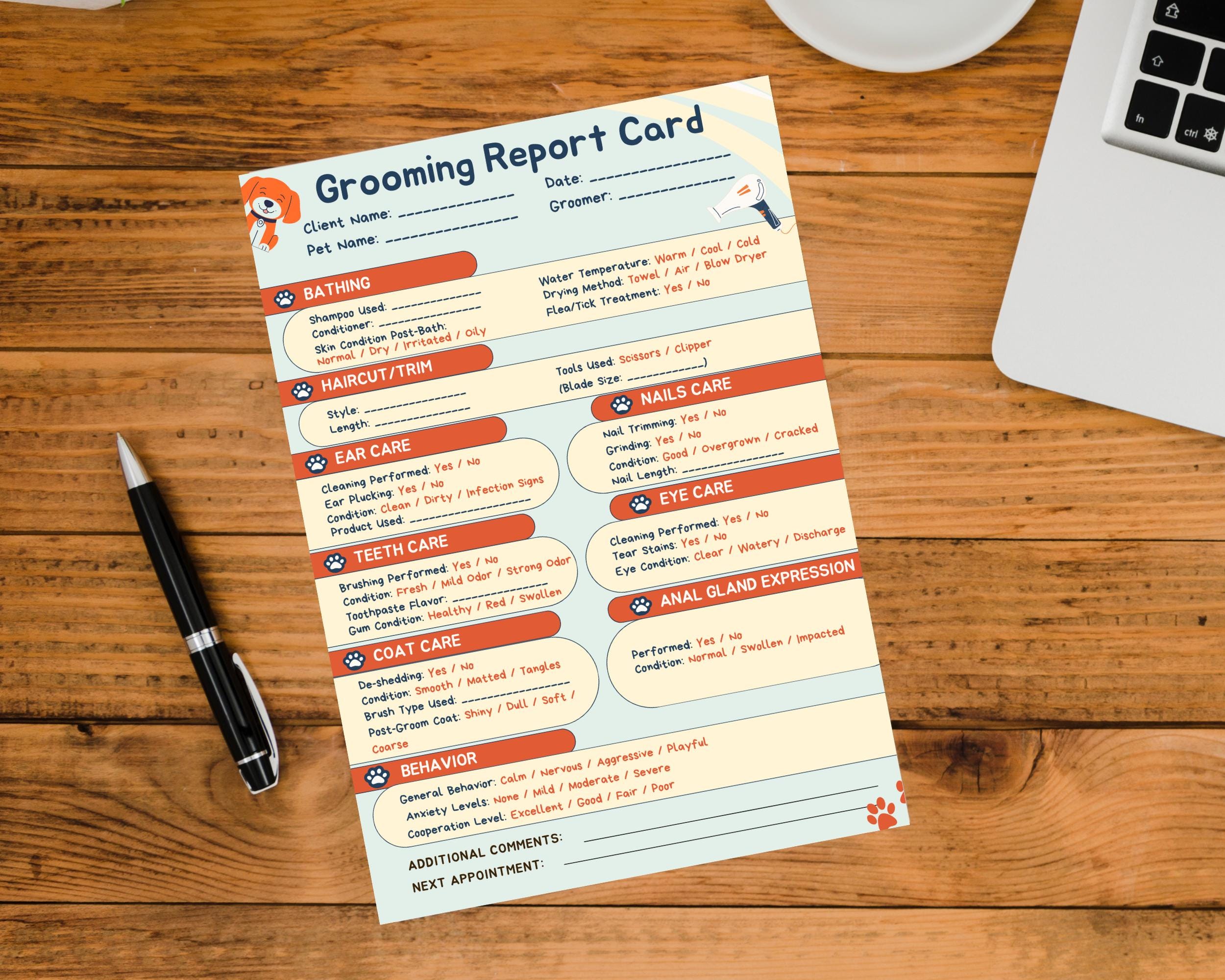 Editable Grooming Report Card Template Dog Grooming Report Pet Spa ...