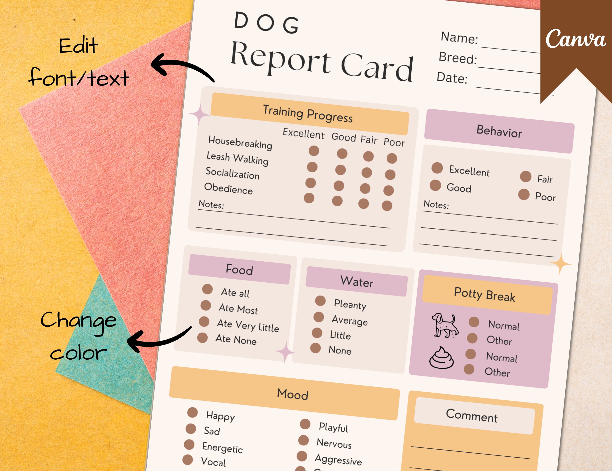 Dog Report Card, Pet Report Card, Pet Sitter, Dog Walking Report Forms ...