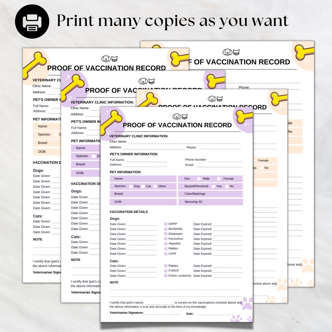 Pet Vaccination Record Template: Dog & Cat Health Form (PDF) - Etsy