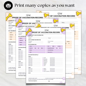 Pet Vaccination Record Template: Dog & Cat Health Form (PDF) - Etsy
