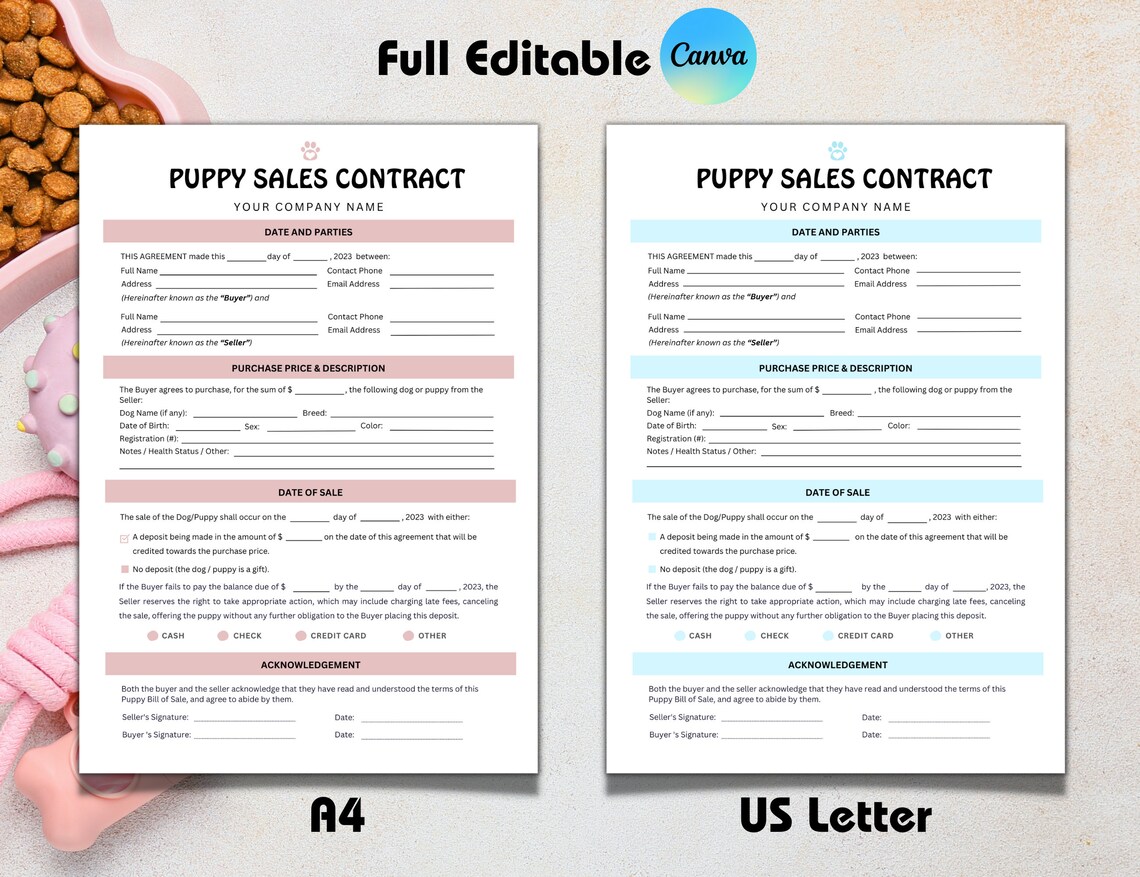 Editable Puppy Sales Contract: Breeder Forms (fillable PDF) - Etsy
