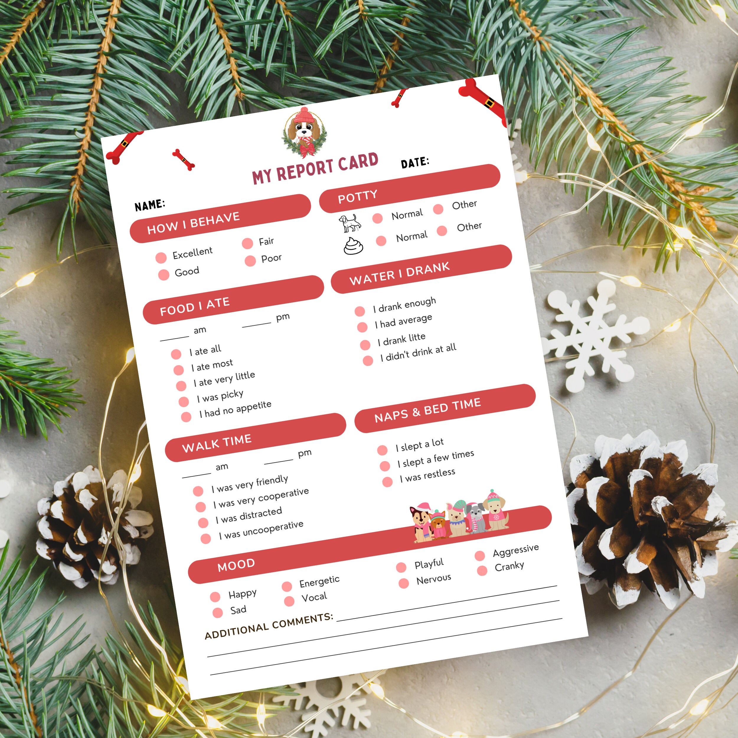 Dog Report Card, Pet Report Card Form, Dog Daycare, Pet Sitter Card ...