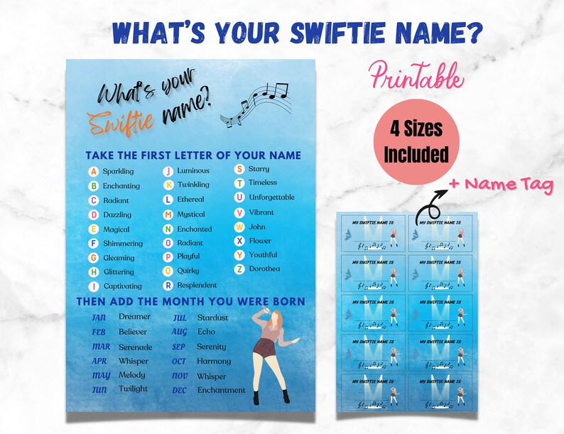 What's Your Swiftie Name Poster, Swiftie Party Games, Taylor Party Game ...