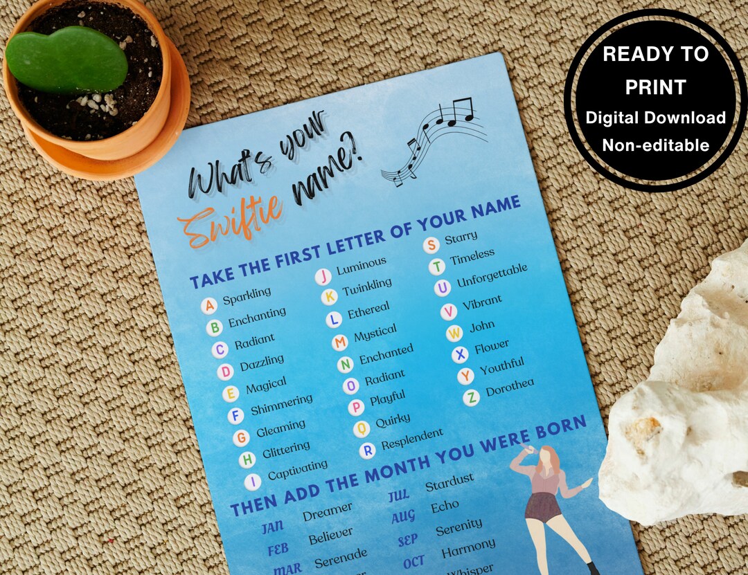 What's Your Swiftie Name Poster, Swiftie Party Games, Taylor Party Game ...