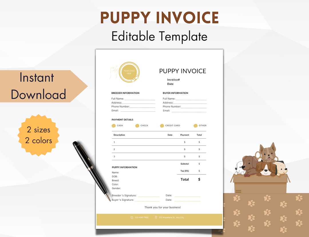 Breeder Puppy Invoice, Selling A Puppy, Digital Download,dog Daycare ...