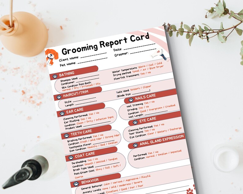 Editable Grooming Report Card Template Dog Grooming Report Pet Spa ...