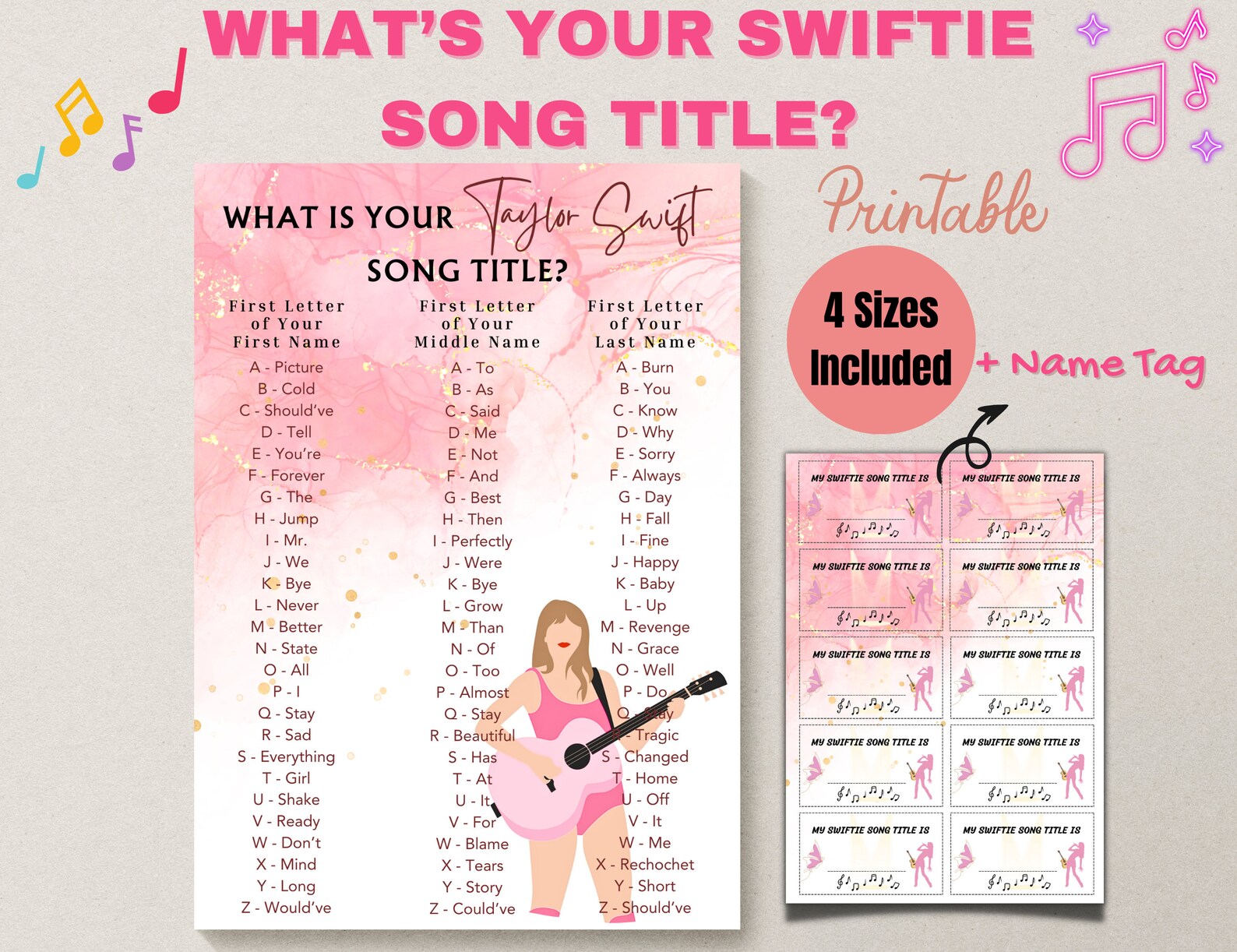 Swiftie Name Game Poster: Taylor Party, Teen/bridal Shower (PDF) - Etsy