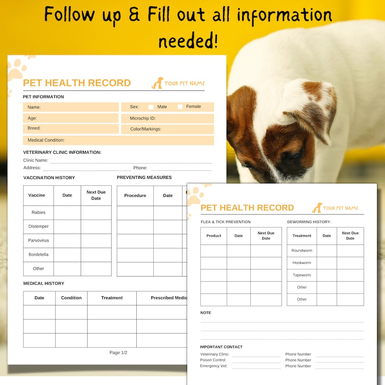 Pet Health Record Printable for New Puppy, Dog or Cat, PDF Editable ...