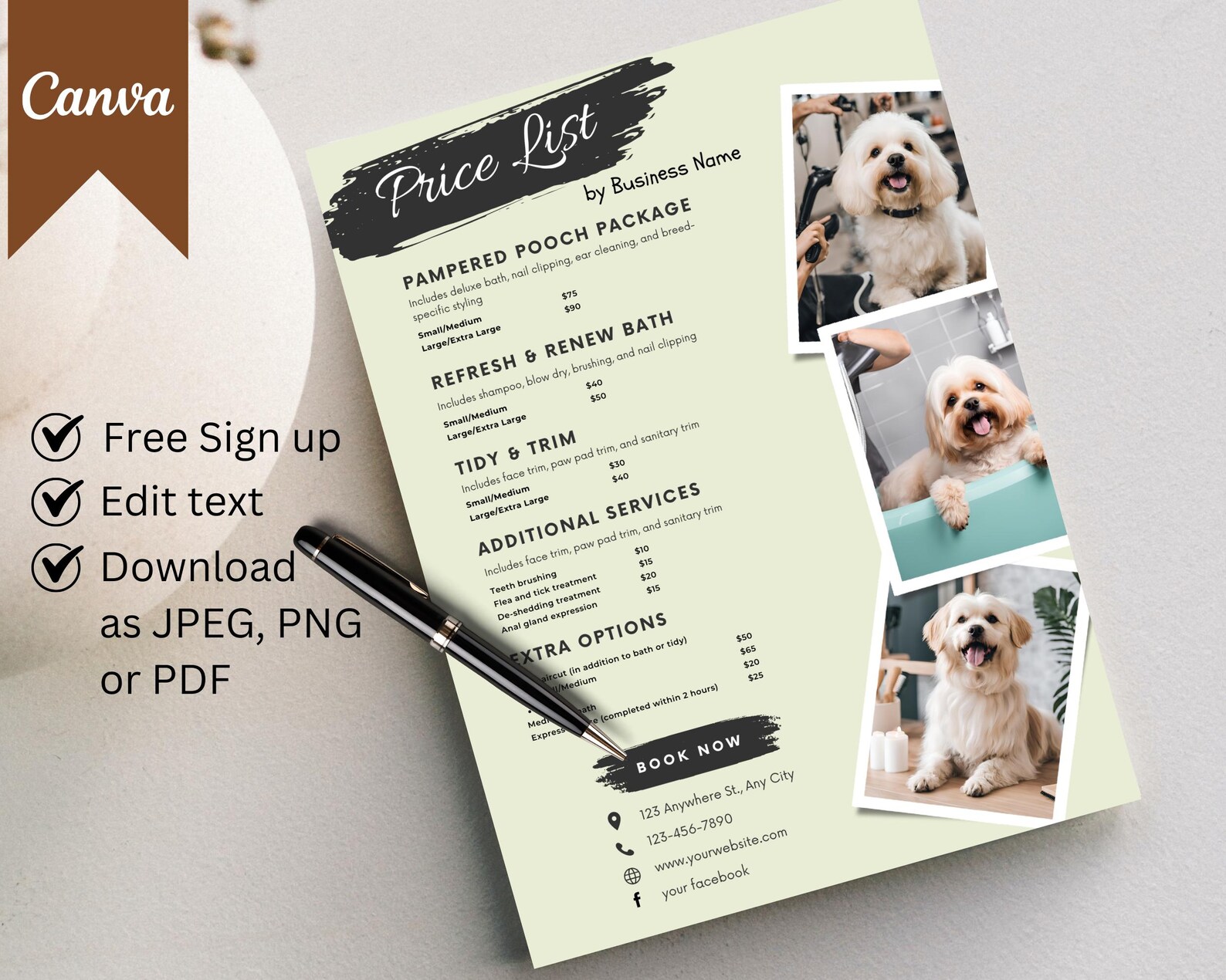 Editable Dog Grooming Price List Template: Pet Salon Sign (canva) - Etsy