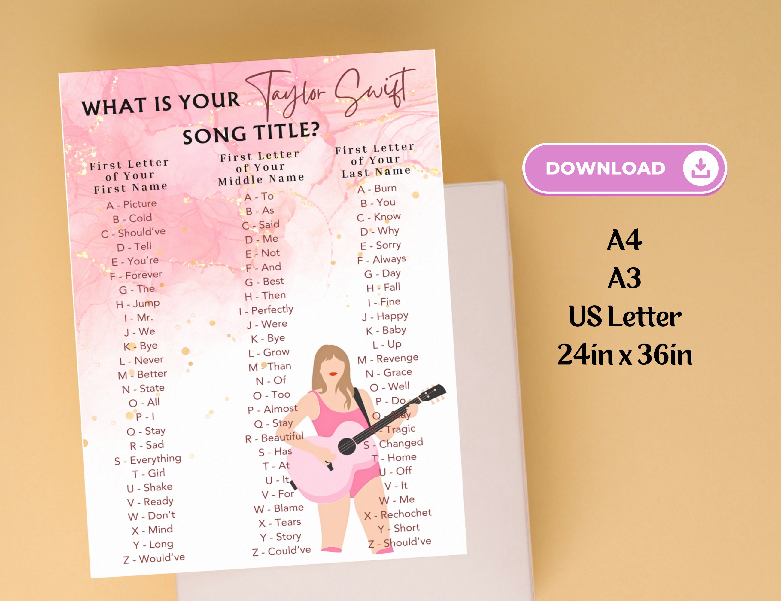 Swiftie Name Game Poster: Taylor Party, Teen/bridal Shower (PDF) - Etsy