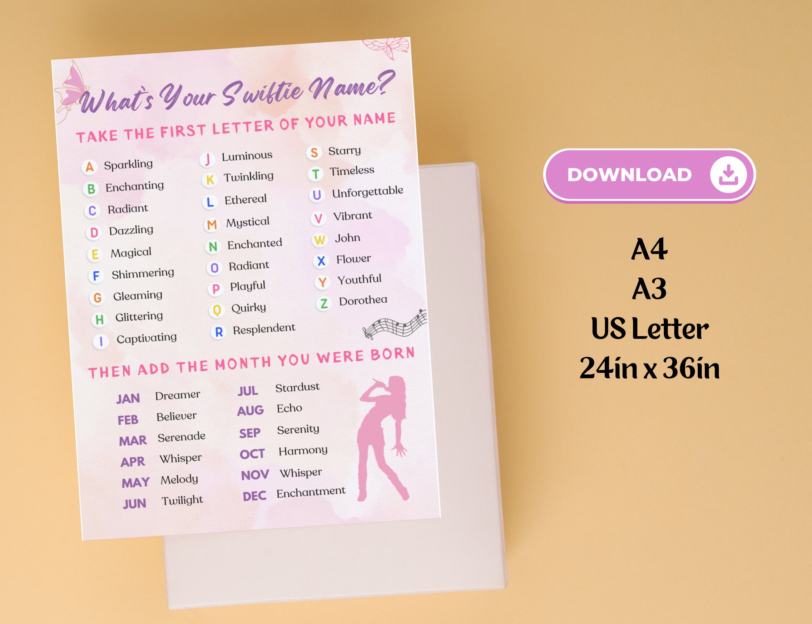 What's Your Swiftie Name Poster, Swiftie Party Games, Taylor Party Game ...