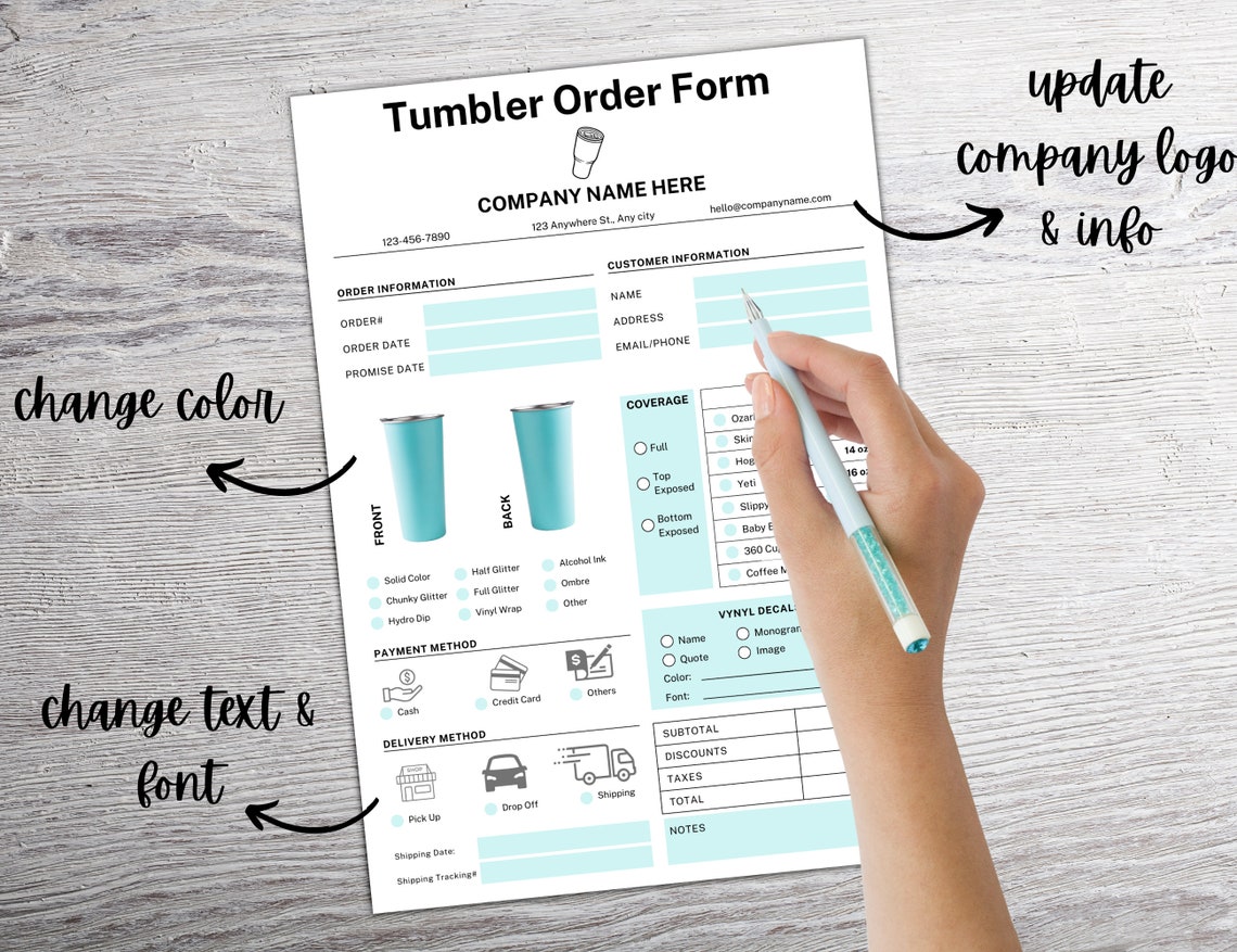 Tumbler Order Form Template Editable Order Forms Tumbler - Etsy