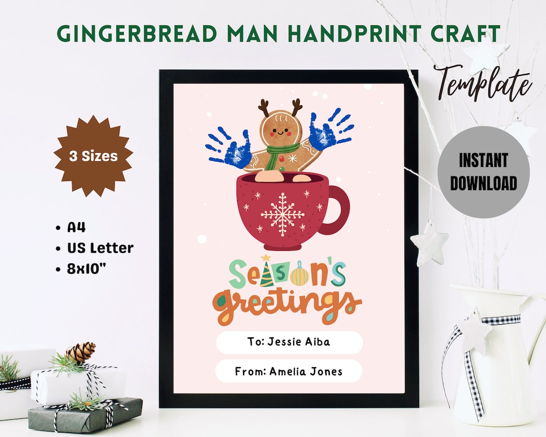 Christmas Gingerbread Man Handprint, Winter Handprint, Kids Baby ...